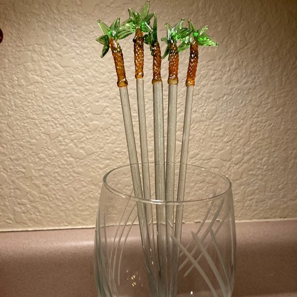 Party Supplies | Set Of Five Vintage Hand Blown Glass Swizzle Sticks ...